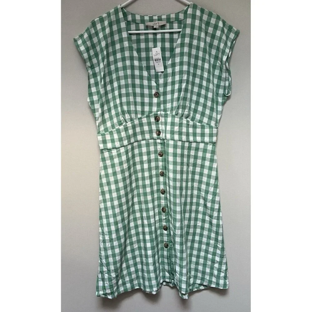 LOFT | Dresses | Nwt Loft Womens Fit Flare Full Button Dress Green ...